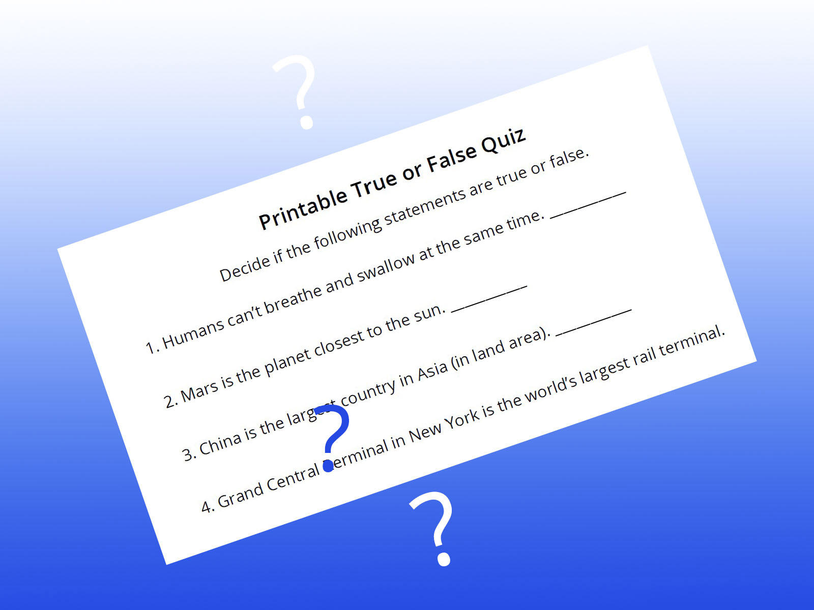 Printable True or False Quiz - Marias Place
