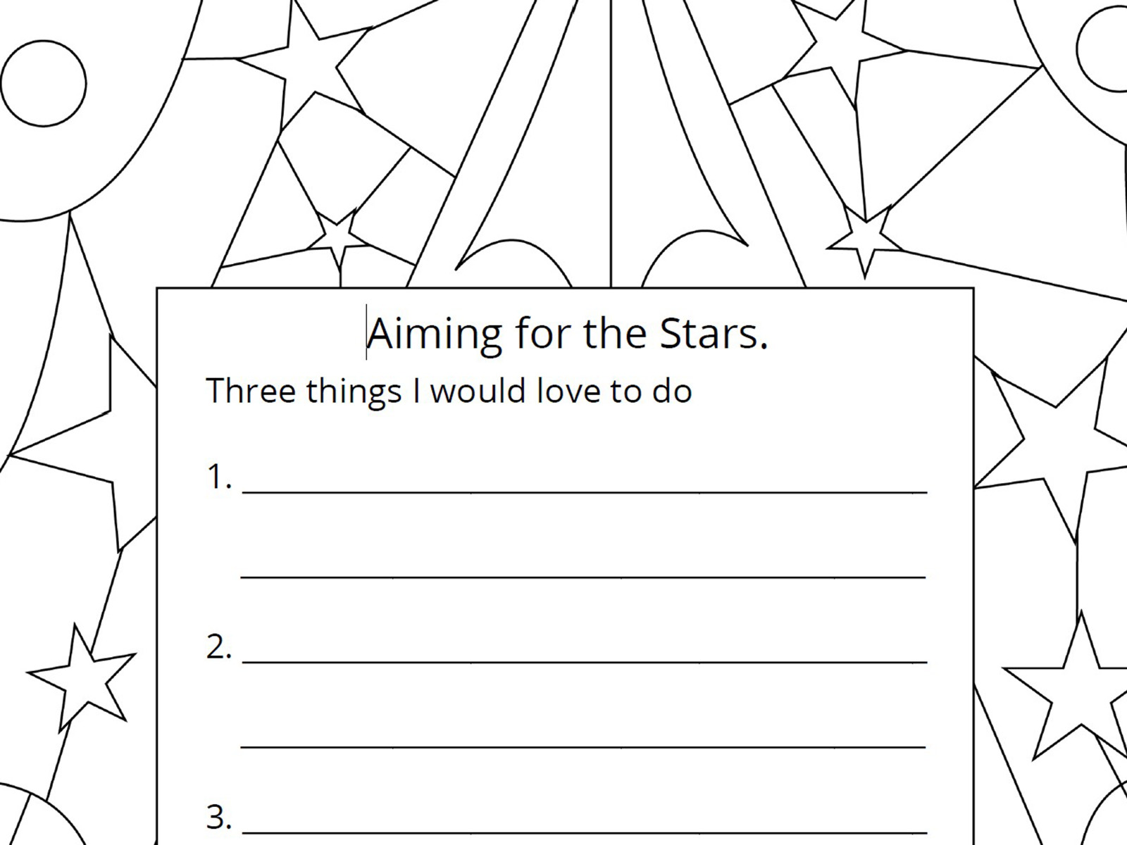 Creative Writing and Coloring. Aiming for the Stars. - Marias Place