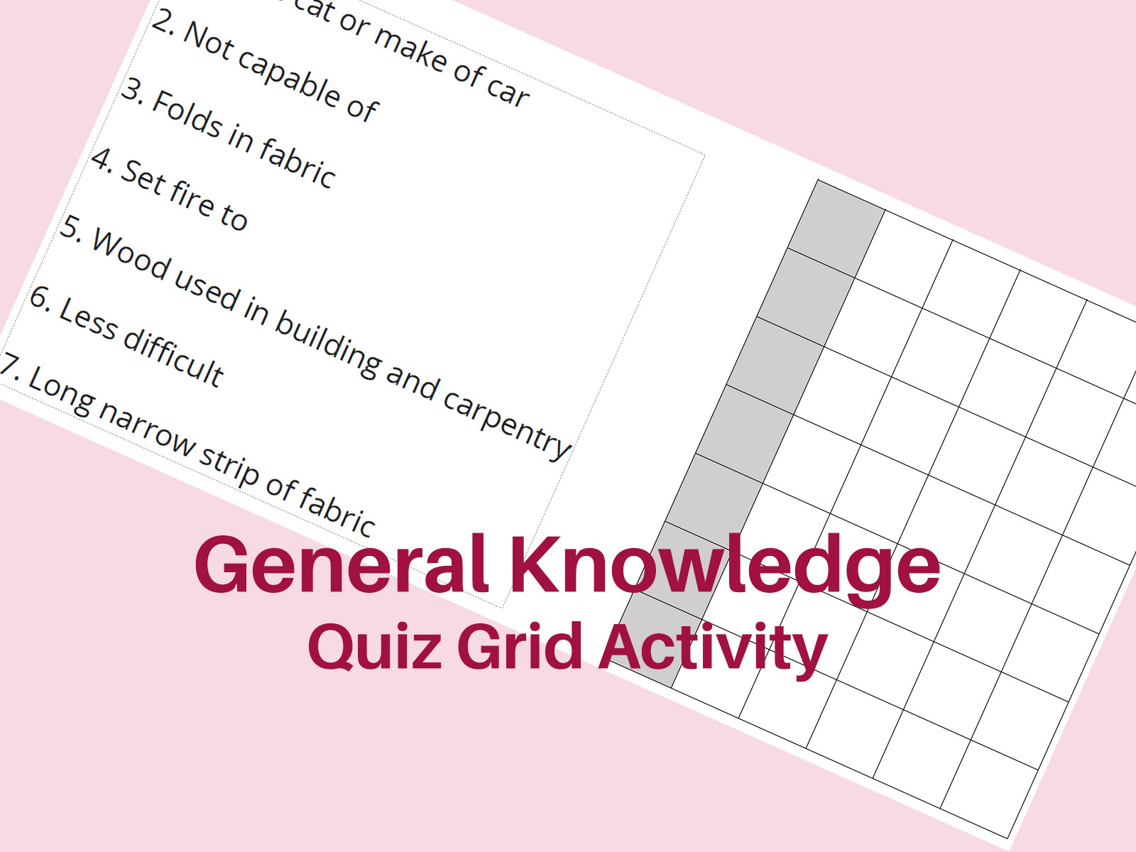 General knowledge quiz grid - Marias Place